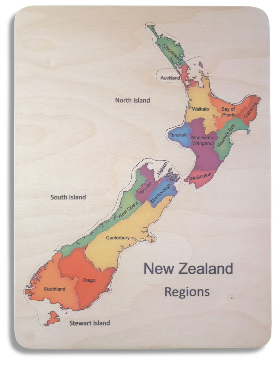 Wooden NZ Regional Map puzzle – Kiwi Made Toys