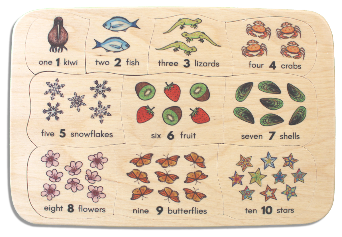Wooden NZ Nature Count to Ten puzzle – Kiwi Made Toys