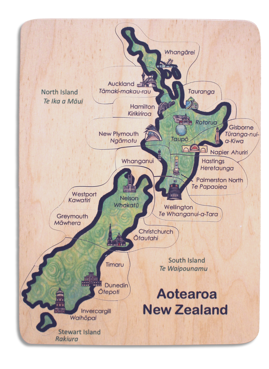 Wooden NZ Te Reo City Map Puzzle – Kiwi Made Toys
