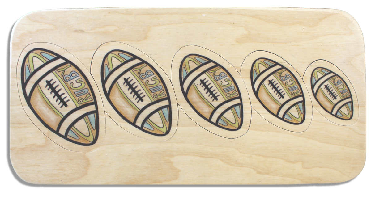 Wooden Five Rugby Balls Seriation puzzle – Kiwi Made Toys
