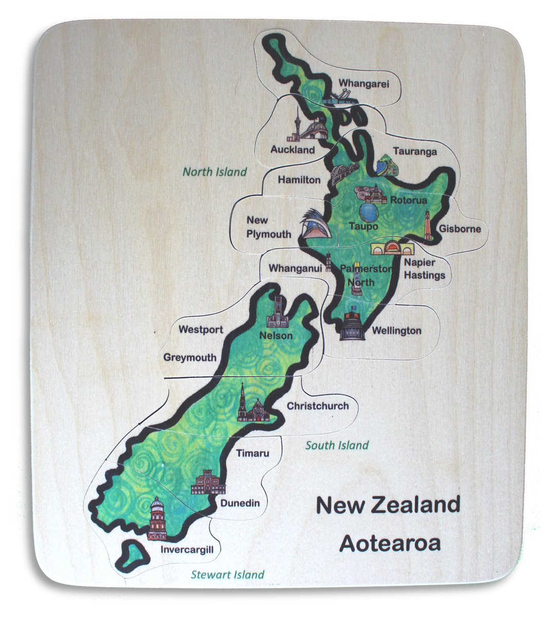 Wooden NZ City Map Puzzle – Kiwi Made Toys